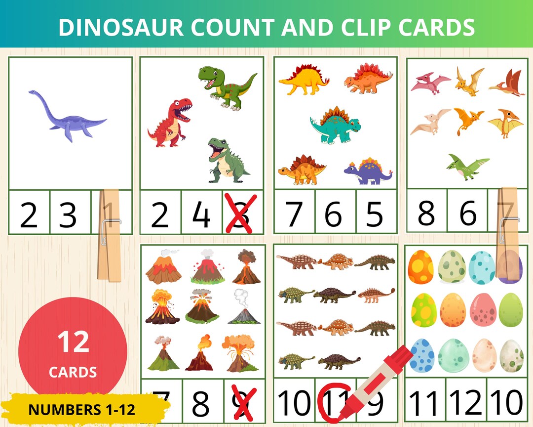 Dinosaurs Count Clip Cards,dinosaur Math Activity,count Activity ...