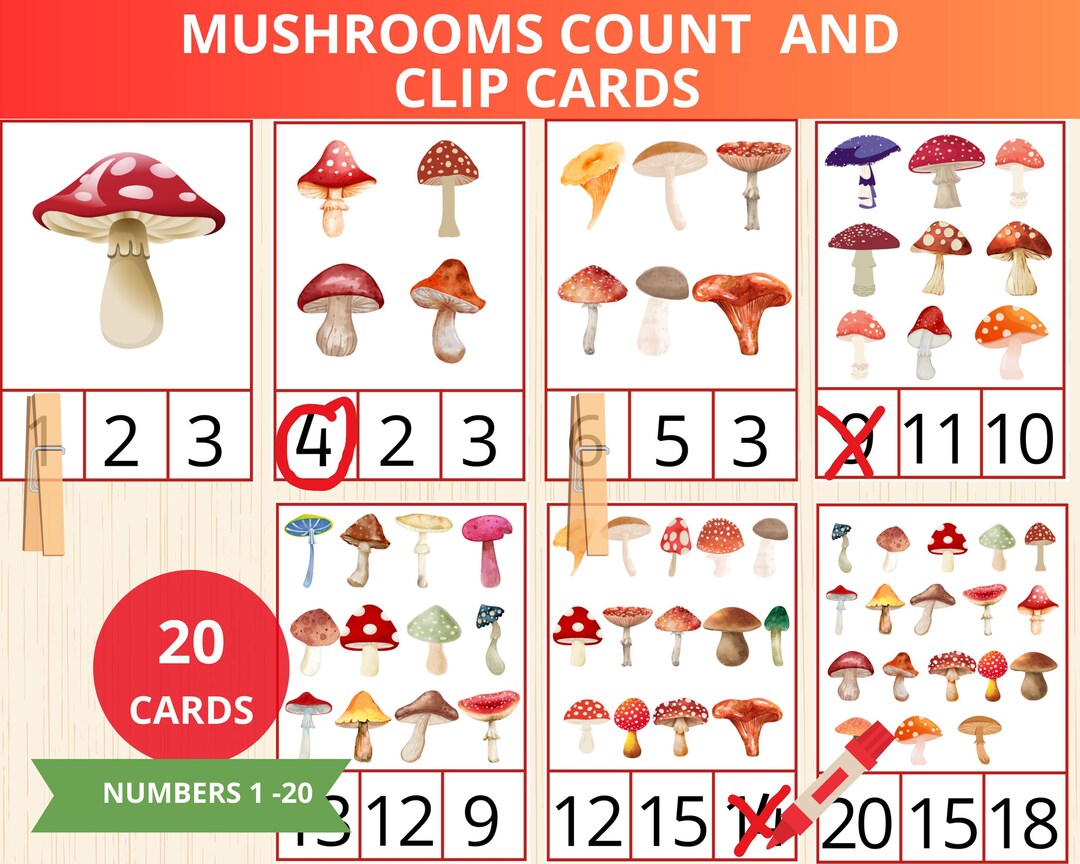Mushrooms Count and Clip Cards,mushroom Counting Cards,fall Math ...