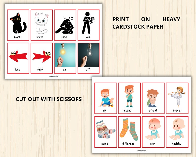 Opposites Matching Flashcards,opposites Flashcards for Kids, Pairing ...