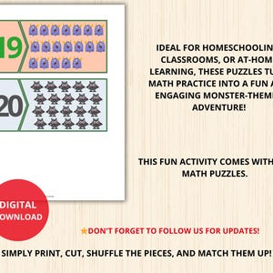 Monster Number Matching Activity,monster Number Match Puzzle,monster ...