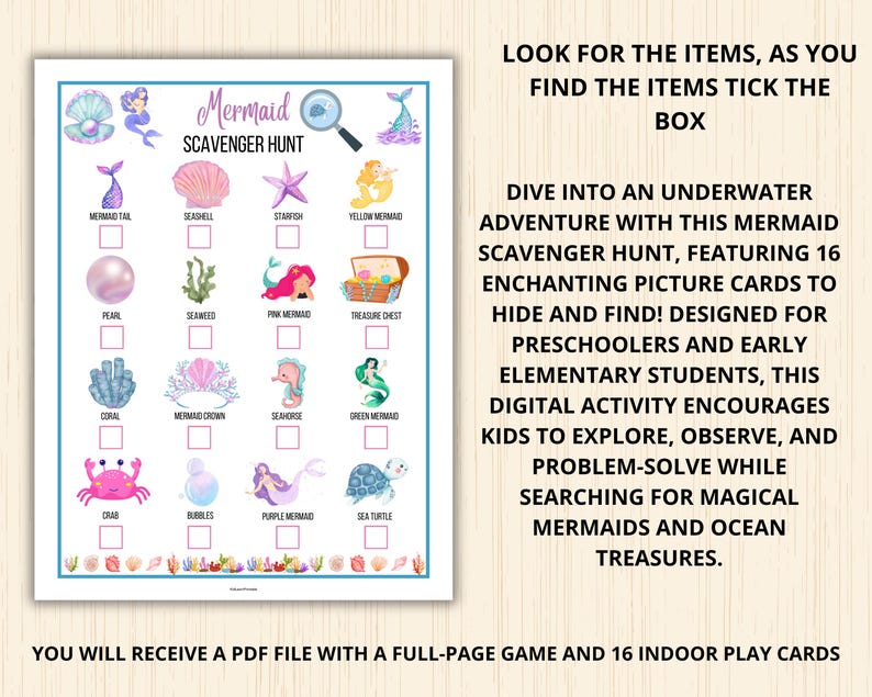 Mermaid Scavenger Hunt,mermaid Trasure Hunt,mermaid Birthday Party Game ...