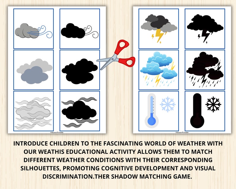 Weather Shadow Matching Cards,weather Montessori Toddler, Weather ...