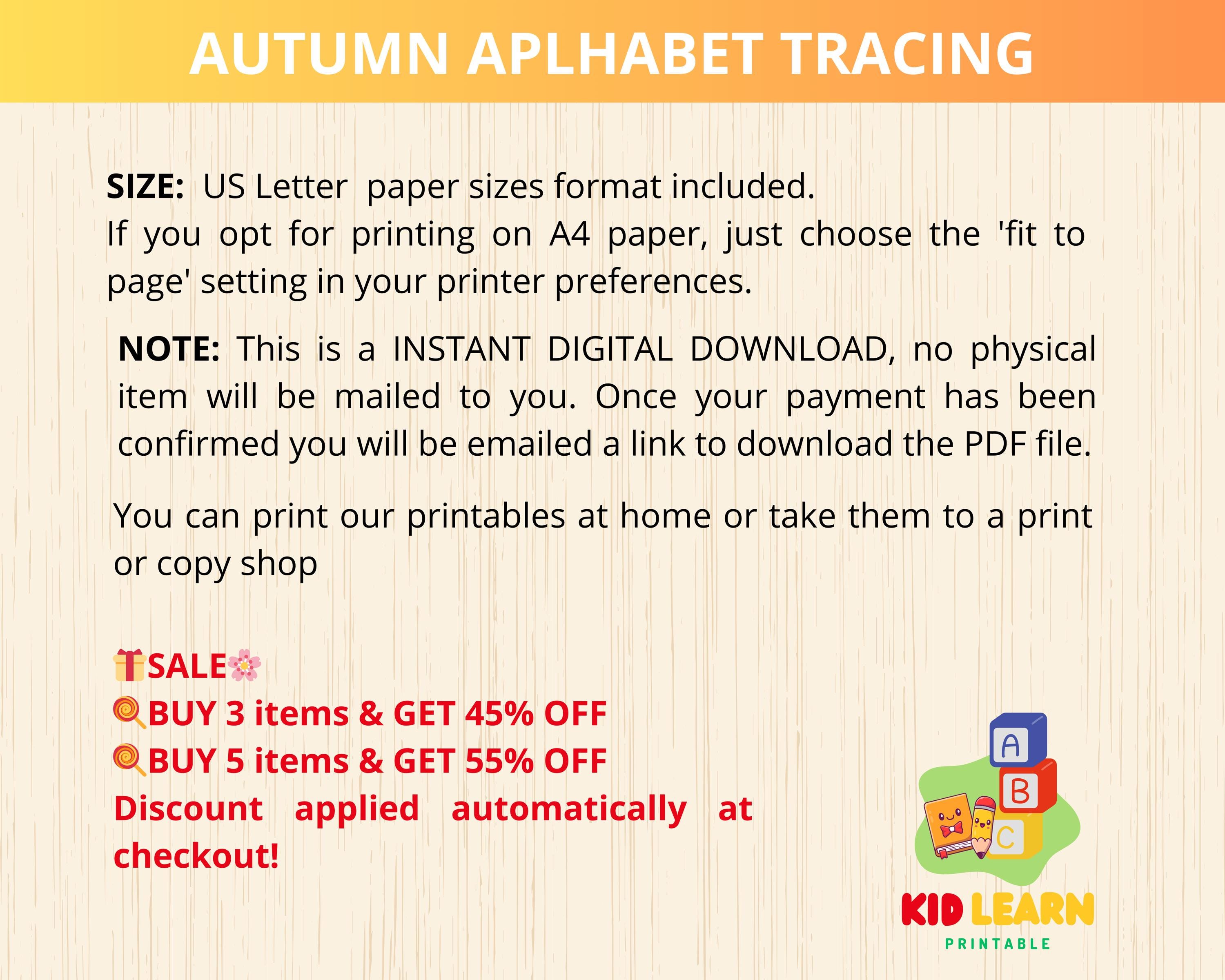 Autumn Alphabet Tracing,fall Letter Tracing,fall Preschool Tracing,fall ...