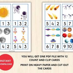 Space Count and Clip Cards,outer Space Activity,numbers 1-10,preschool ...