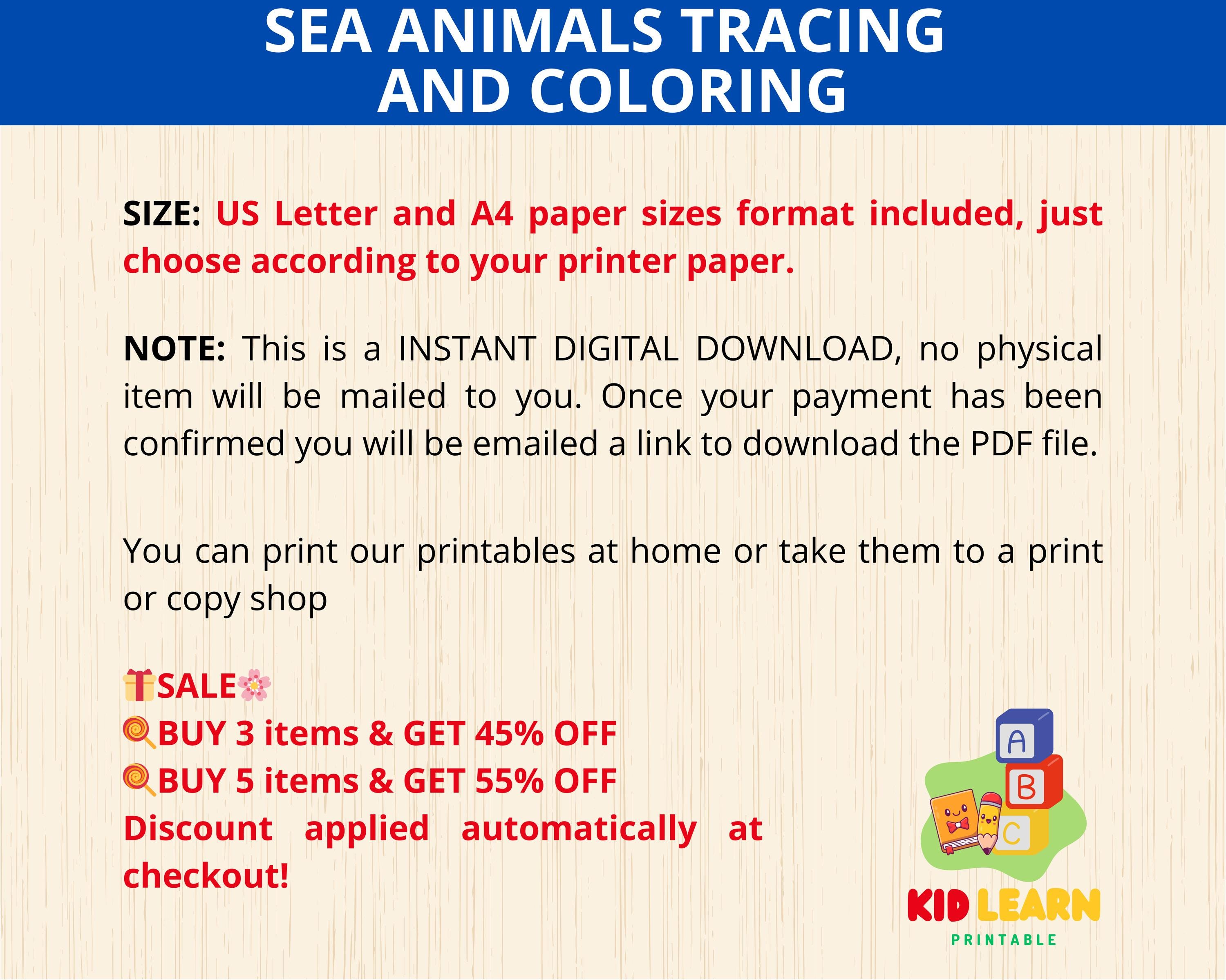 Ocean Animals Tracing,ocean Animal Coloring Pages,tracing Sea Animals ...