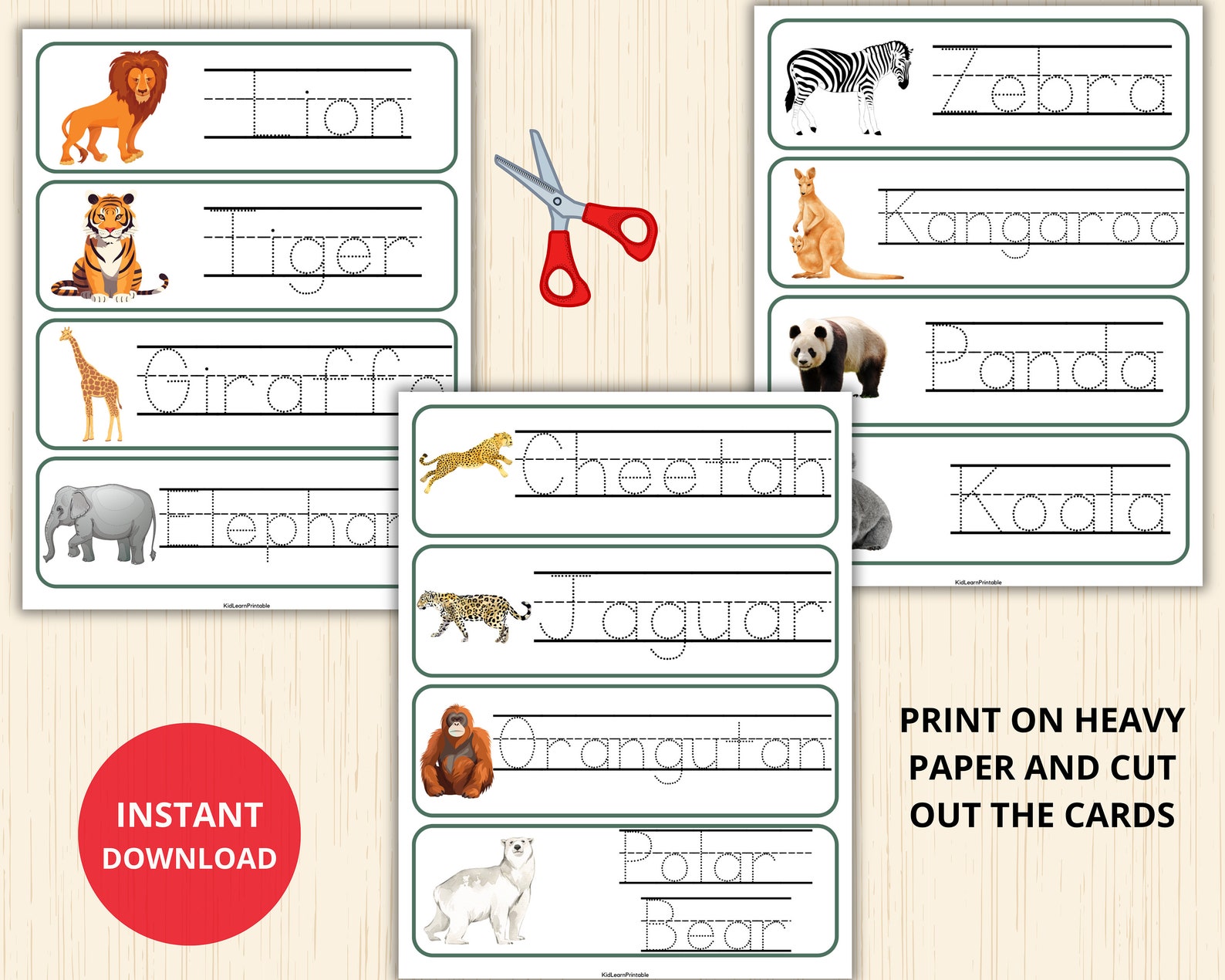 Zoo Animals Word Tracing Cards,zoo Animals Words Tracing,zoo Montessori ...