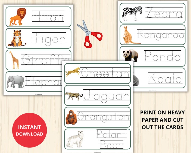 Zoo Animals Word Tracing Cards,zoo Animals Words Tracing,zoo Montessori ...