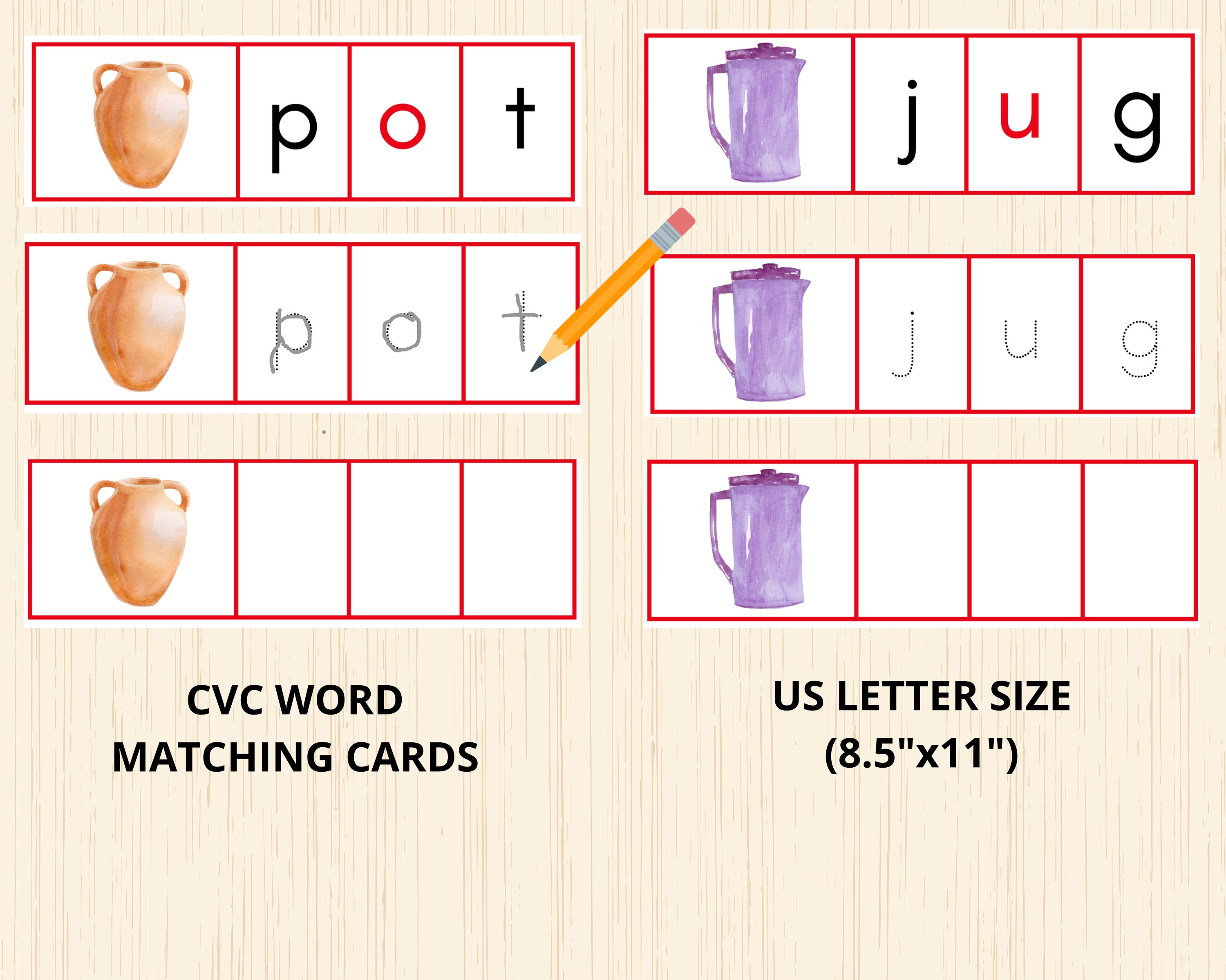 CVC Word Matching Cards, Montessori Moveable Alphabet,phonic Alphabet ...