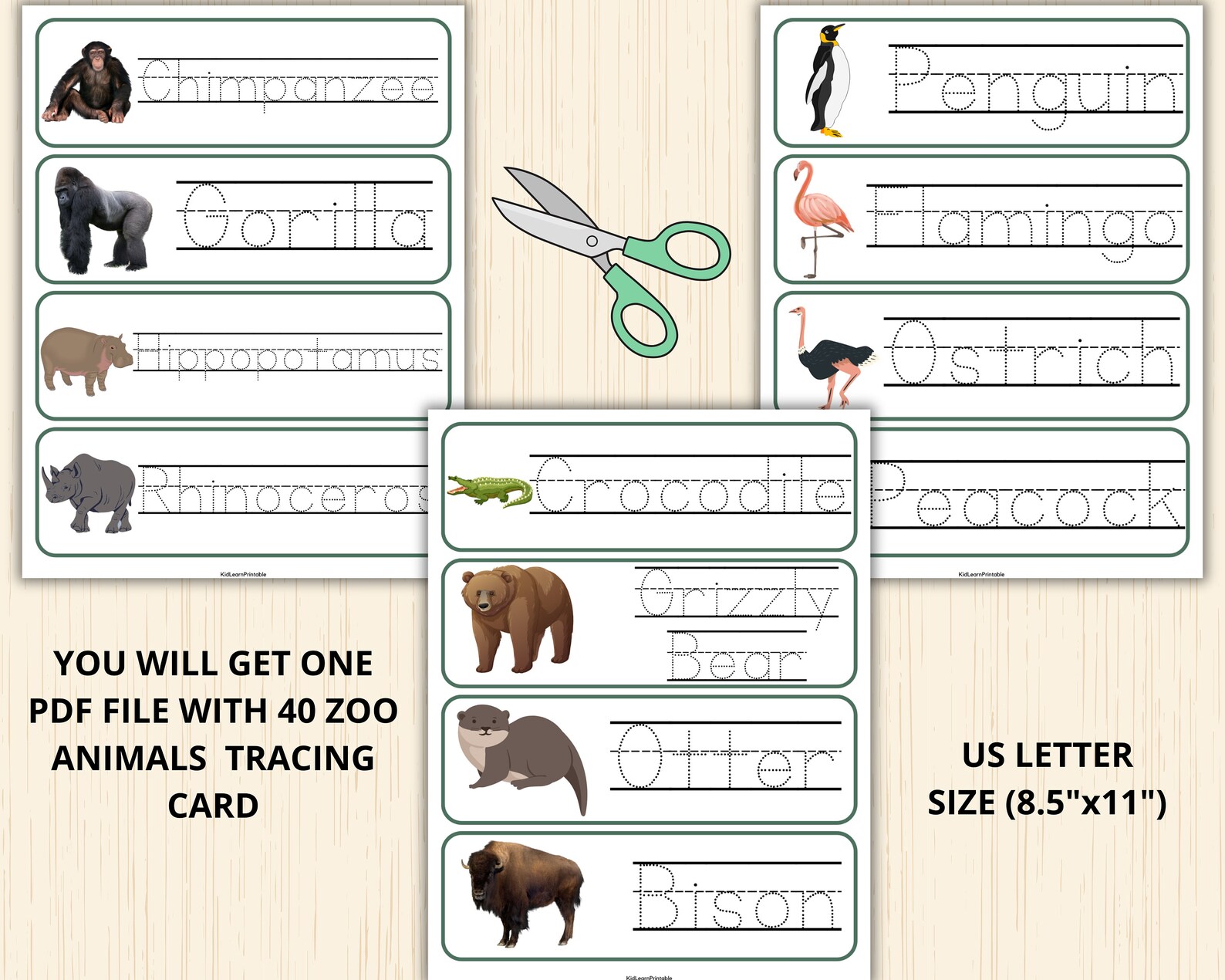 Zoo Animals Word Tracing Cards,zoo Animals Words Tracing,zoo Montessori ...