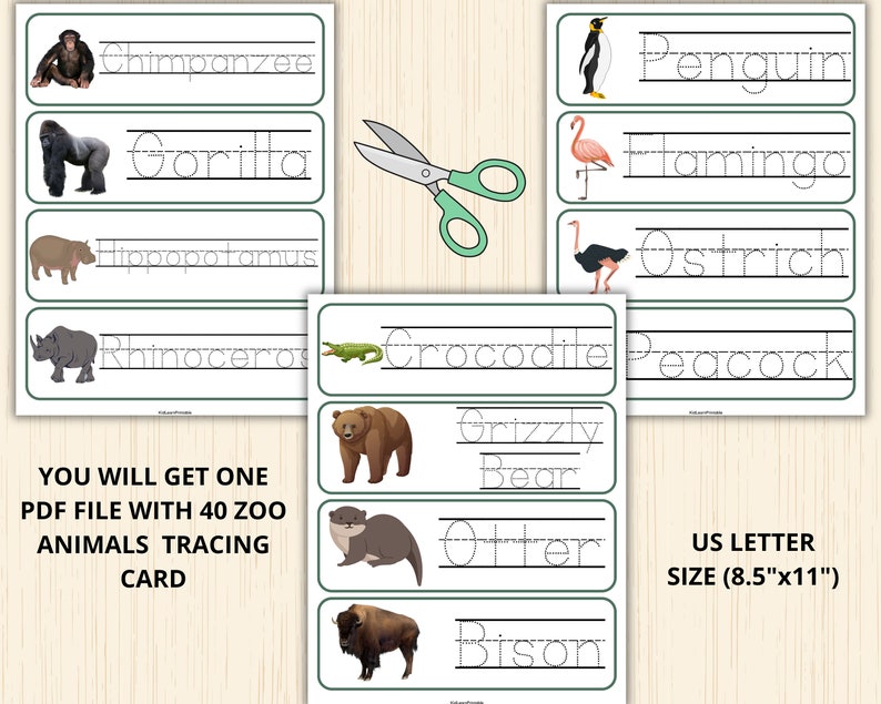 Zoo Animals Word Tracing Cards,zoo Animals Words Tracing,zoo Montessori ...
