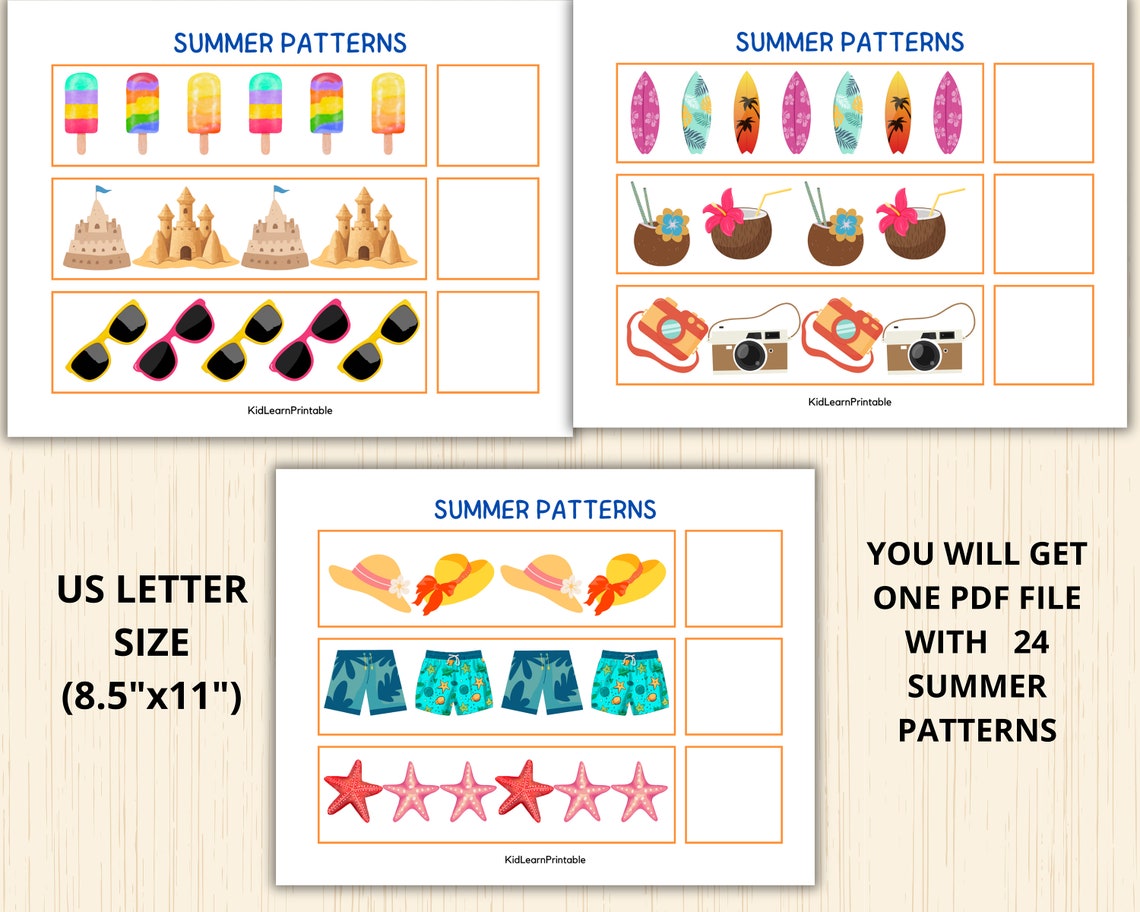 Summer Patterns, Summer Activity,cut and Paste Patterns,preschool ...