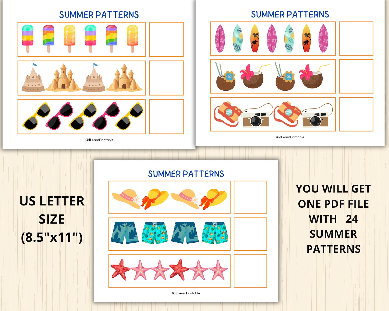 Summer Patterns, Summer Activity,cut and Paste Patterns,preschool ...
