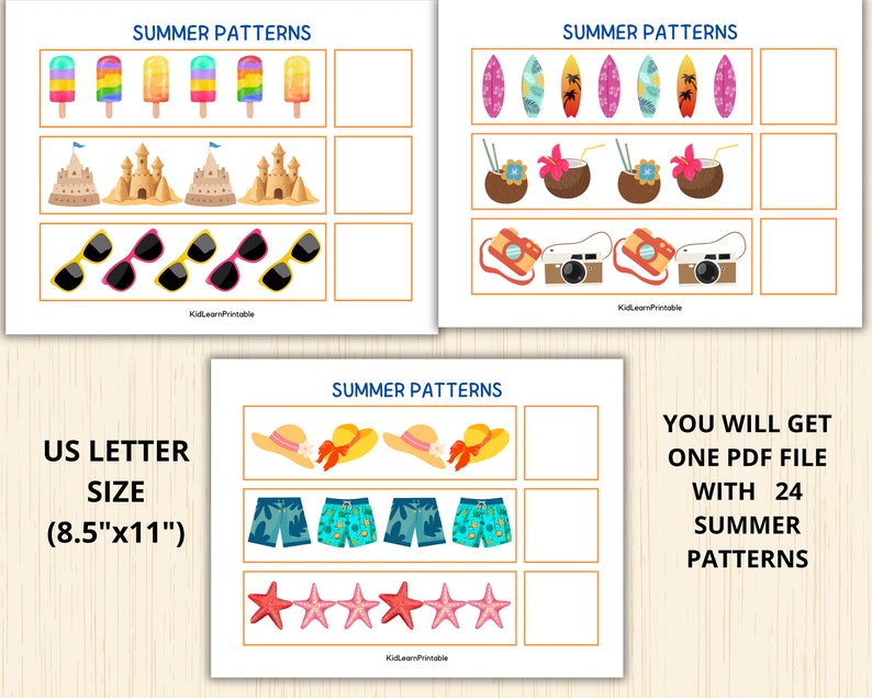 Summer Patterns, Summer Activity,cut and Paste Patterns,preschool ...