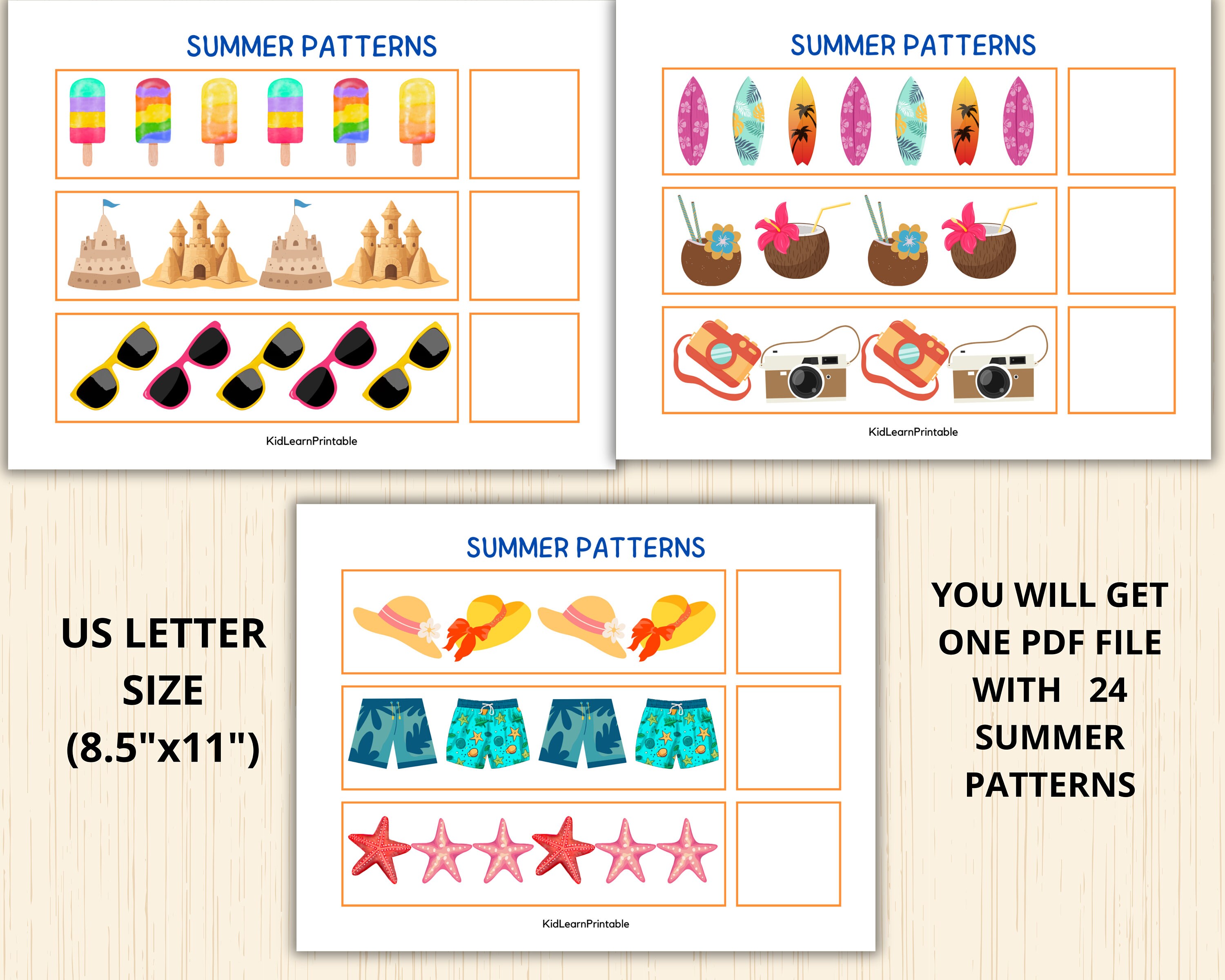 Summer Patterns, Summer Activity,cut and Paste Patterns,preschool ...