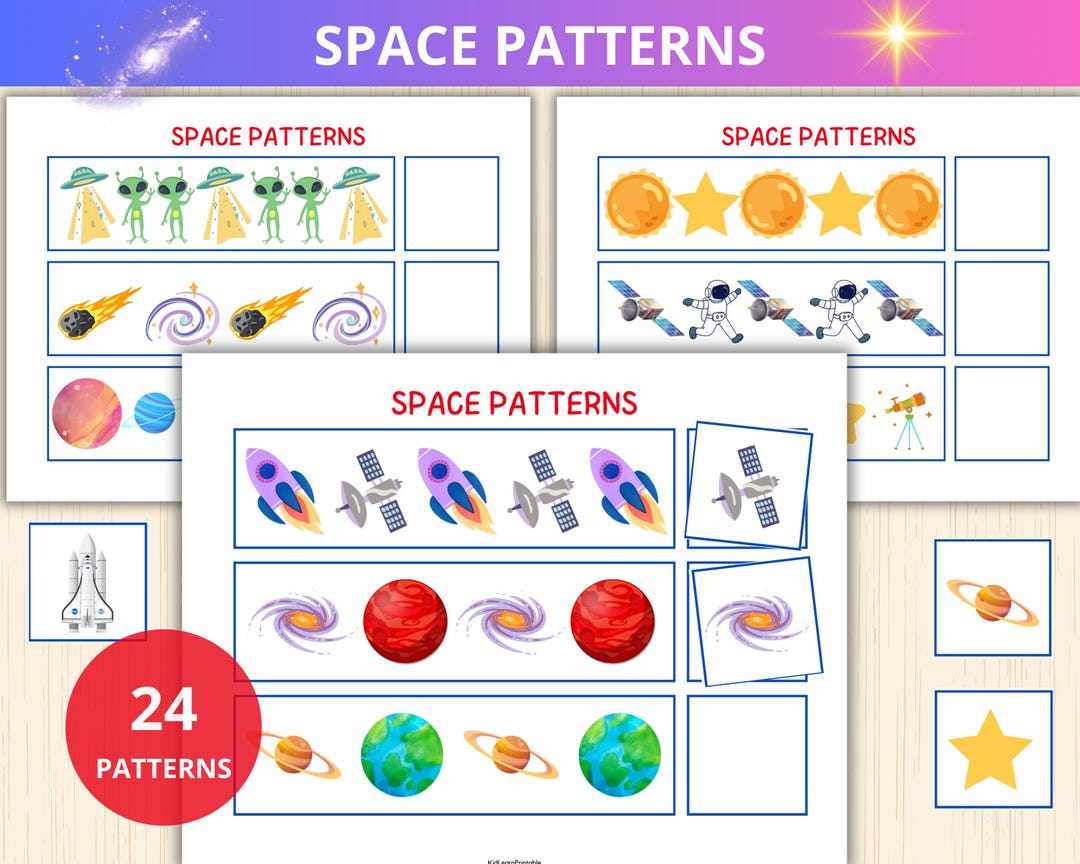 Space Patterns,space Montessori,pattern Worksheet,homeschool Learning ...