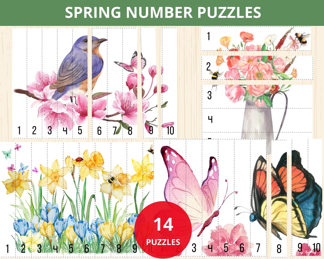 Spring Number Puzzles,spring Number Sequence,spring Preschool Counting ...