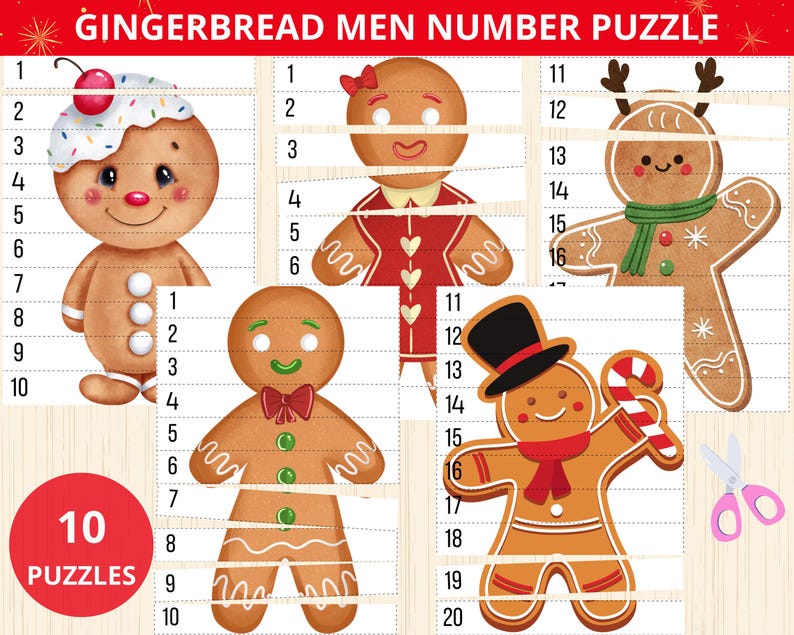 Gingerbread Man Number Puzzles,xmas Montessori,christmas Number ...