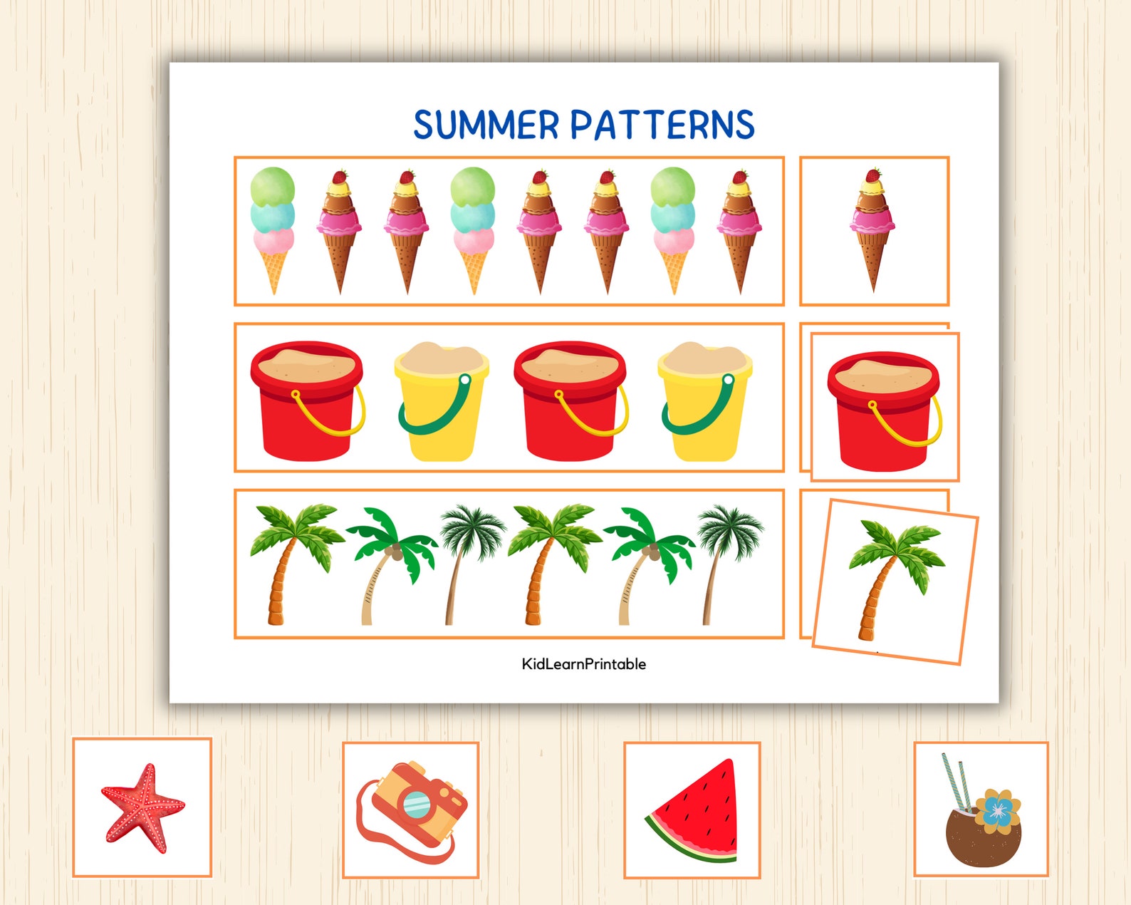 Summer Patterns, Summer Activity,cut and Paste Patterns,preschool ...