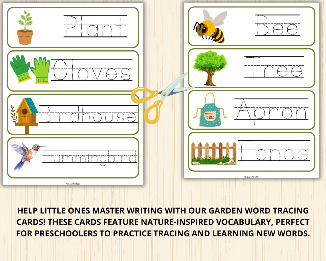 Garden Tracing Strips,garden Word Tracing Cards,nature Montessori ...