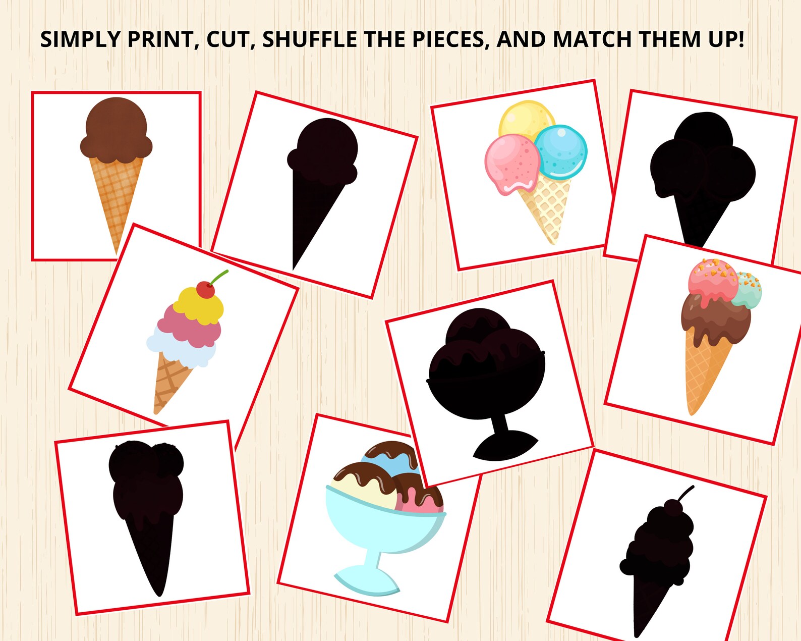 Ice Cream Shadow Matching Game,summer Matching Card,ice Cream Unit ...