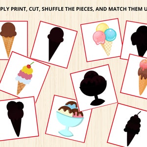 Ice Cream Shadow Matching Game,summer Matching Card,ice Cream Unit ...