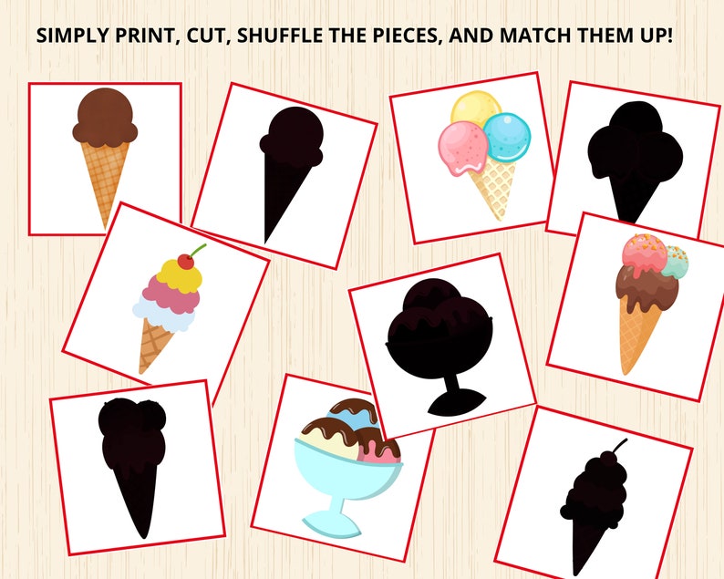 Ice Cream Shadow Matching Game,summer Matching Card,ice Cream Unit ...