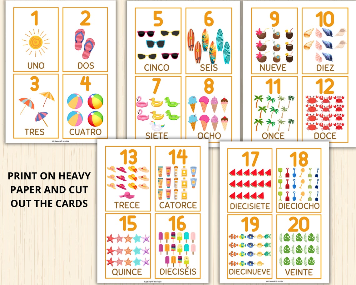 Summer Number Flashcards,numbers 1-20,numbers Bilingual Flashcards ...