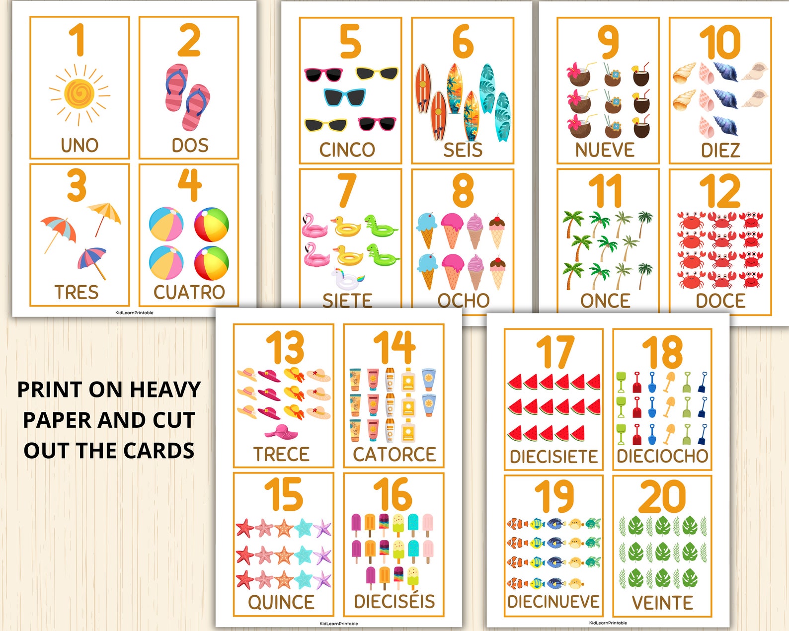 Summer Number Flashcards,numbers 1-20,numbers Bilingual Flashcards ...