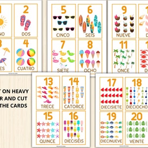 Summer Number Flashcards,numbers 1-20,numbers Bilingual Flashcards ...