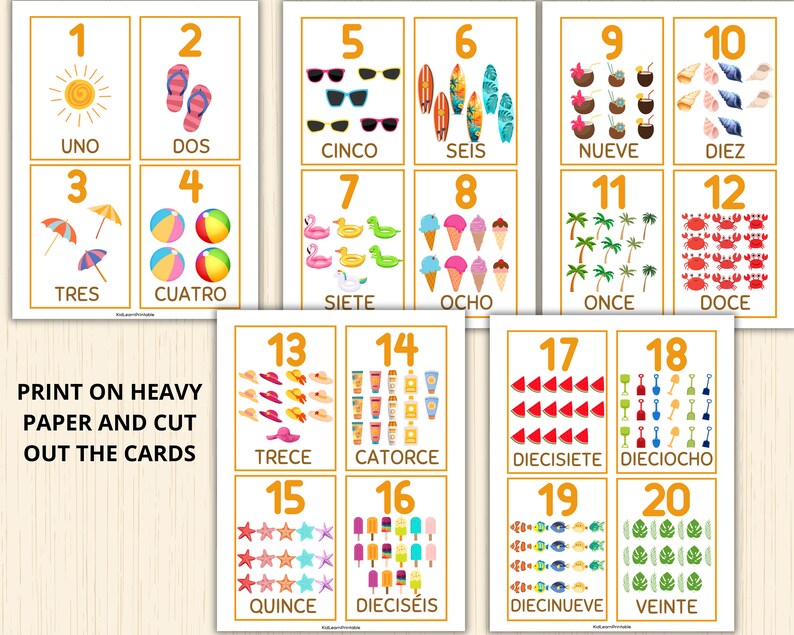 Summer Number Flashcards,numbers 1-20,numbers Bilingual Flashcards ...