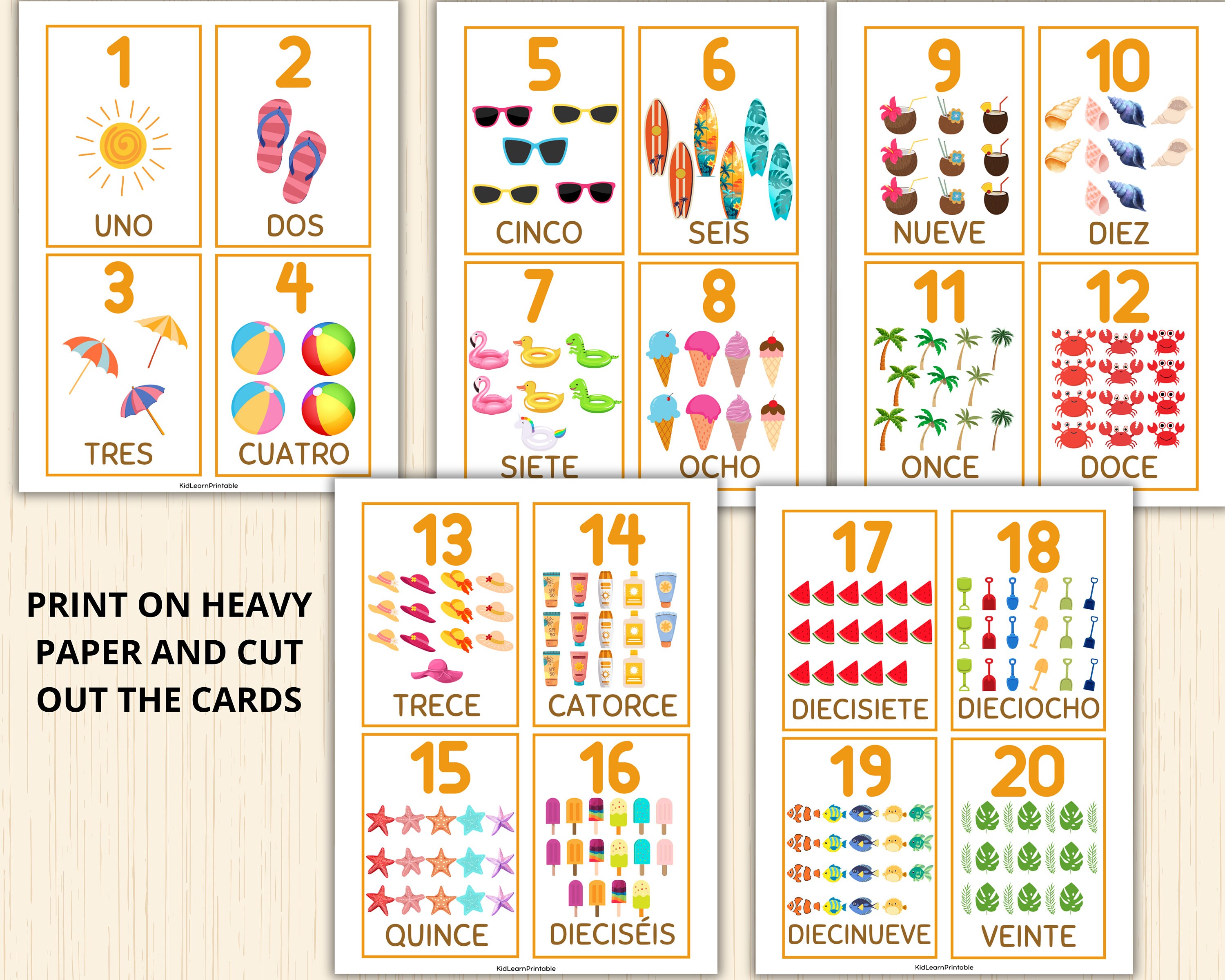 Summer Number Flashcards,numbers 1-20,numbers Bilingual Flashcards ...