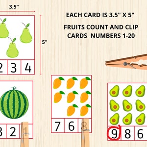 Fruit Count and Clip Cards,numbers 1-20,preschool Math,kindergarten ...