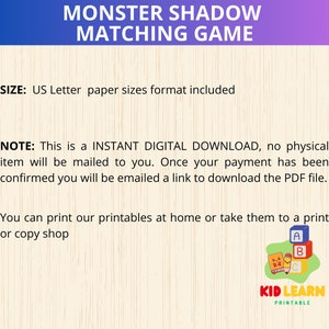Monster Shadow Matching Games,monster Matching Activity,monster Puzzles ...