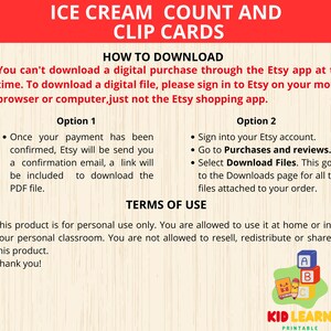 Ice Cream Count Clip Cards,numbers 1-20,preschool Math Center,counting ...