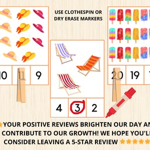Summer Count and Clip Cards,numbers 1-20,preschool Math,kindergarten ...