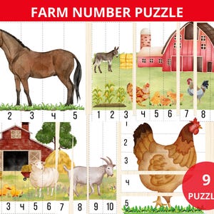 Farm Number Puzzle,farm Animal Number Sequence,farm Animal Montessori ...