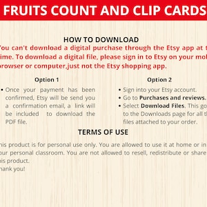 Fruit Count and Clip Cards,numbers 1-20,preschool Math,kindergarten ...