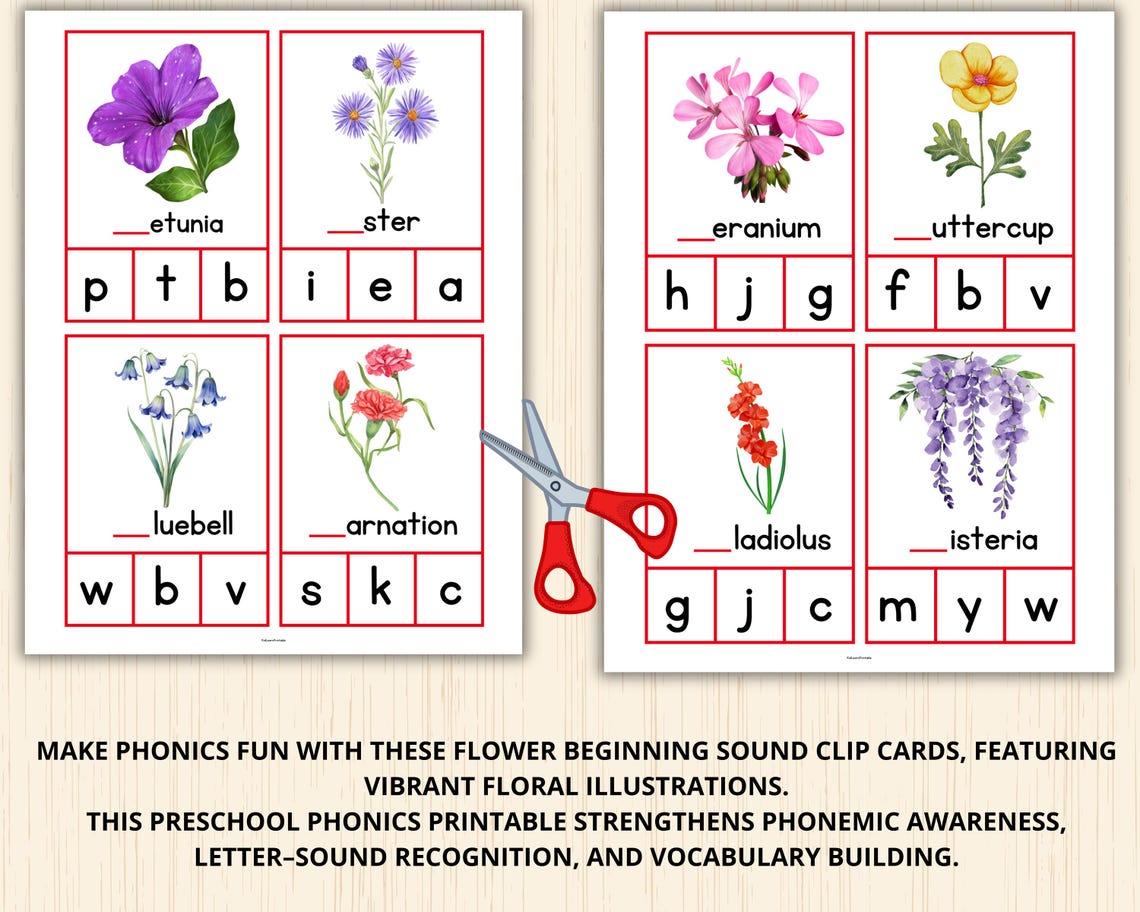 Flowers Beginning Sound,nature Letter Sound,flower Vocabulary,flower ...