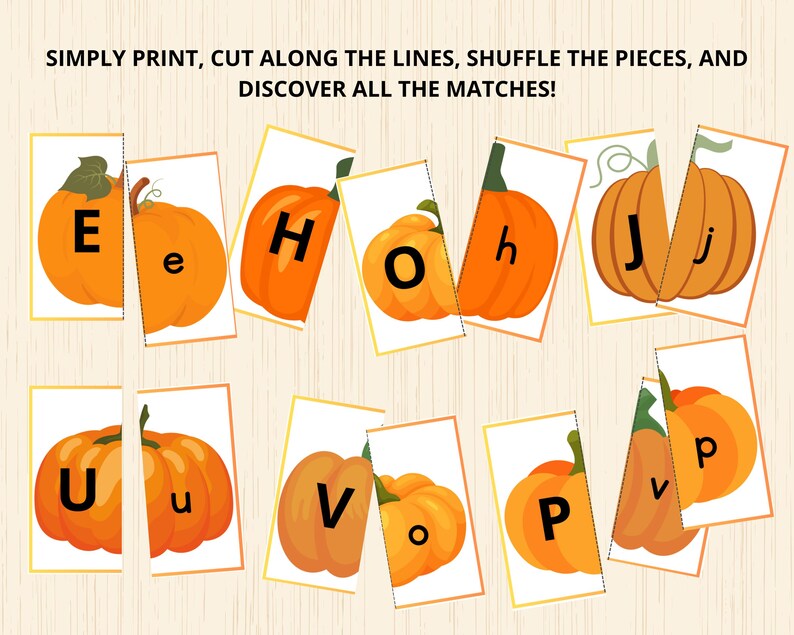 Pumpkin Alphabet Puzzle Pairs,fall Alphabet Match,matching Cards ...