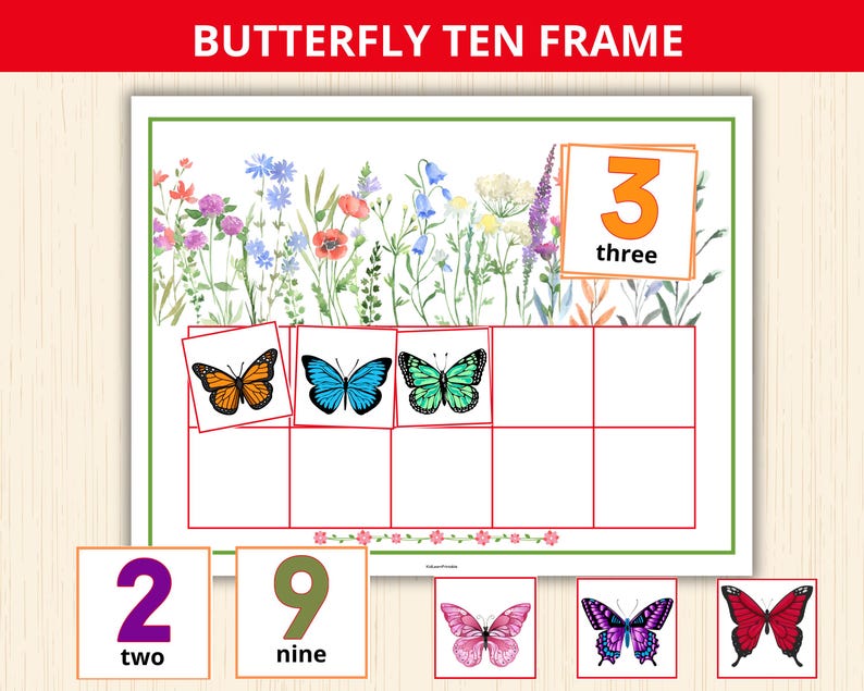 Butterfly Ten Frame,numbers 1-10,butterfly Preschool Activity,insect ...