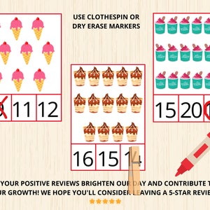 Ice Cream Count Clip Cards,numbers 1-20,preschool Math Center,counting ...