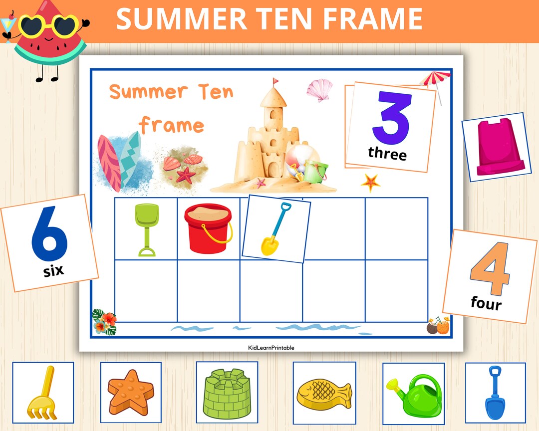 Summer Ten Frame, Numbers 1-10, Count and Match,summer Montessori ...