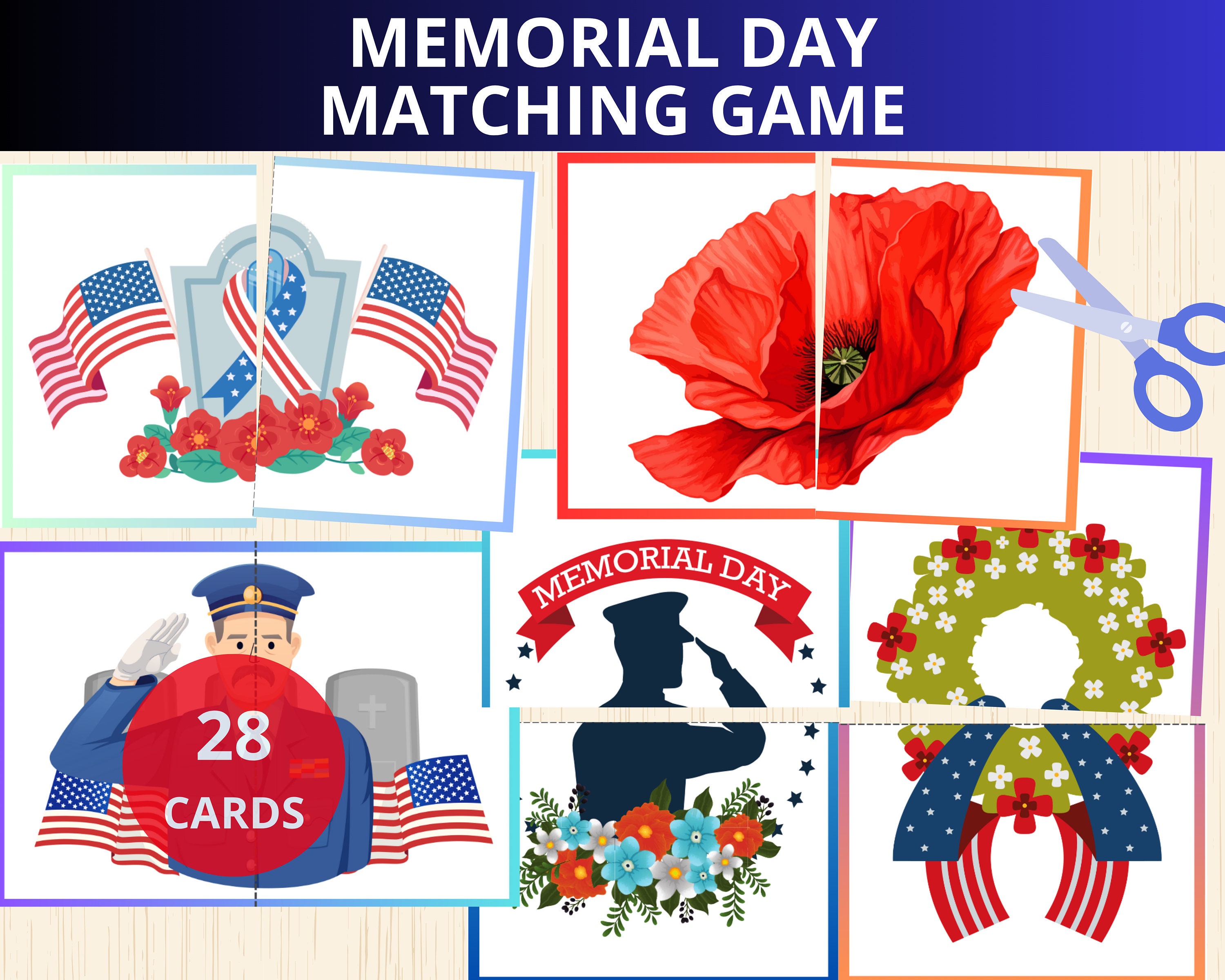 Memorial Day Matching Activity,memorial Day Puzzles,symmetry Puzzles ...