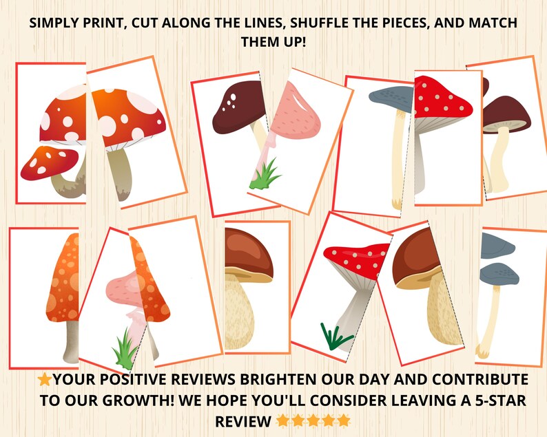 Fall Matching Mushroom Activity,symmetry Puzzle,2 Piece Puzzle,autumn ...