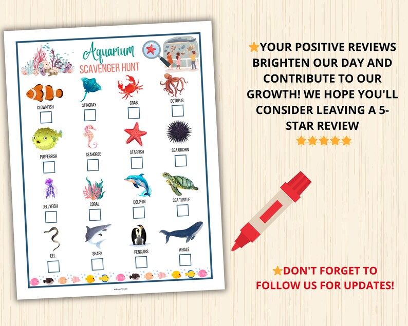 Ocean Scavenger Hunt,under the Sea Scavenger Hunt,aquarium Trasure Hunt ...