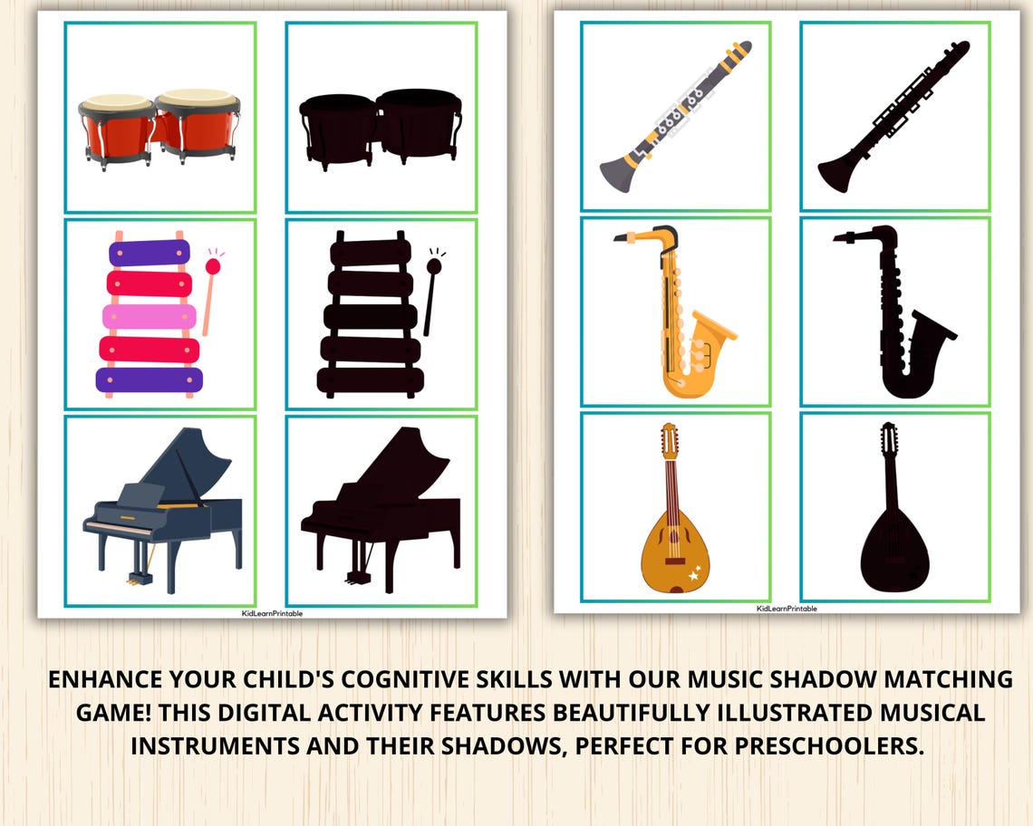 Music Instruments Shadow Matching Cards,music Preschool Activity ...