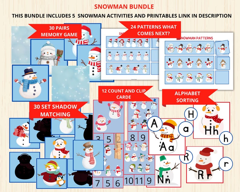 Snowman Count and Clip Cards,counting Snowman Cards,montessori Cards ...