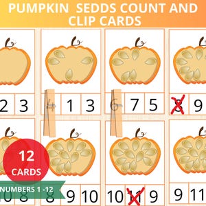 Pumpkin Seed Count and Clip Cards,pumpkin Counting Clip,kids Fall ...