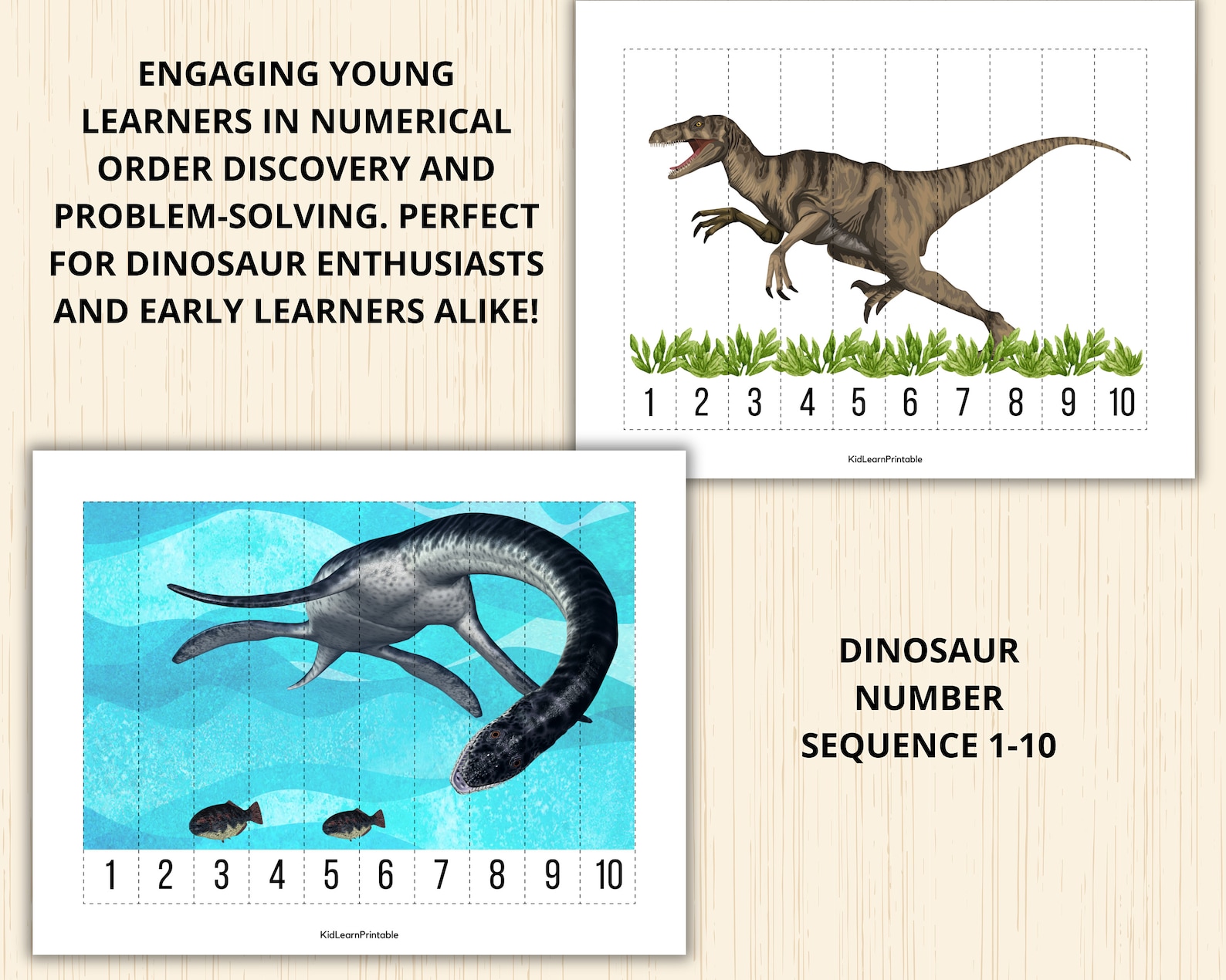 Dinosaur Puzzle Number,dinosaur Sequence Puzzles,montessori Preschool ...