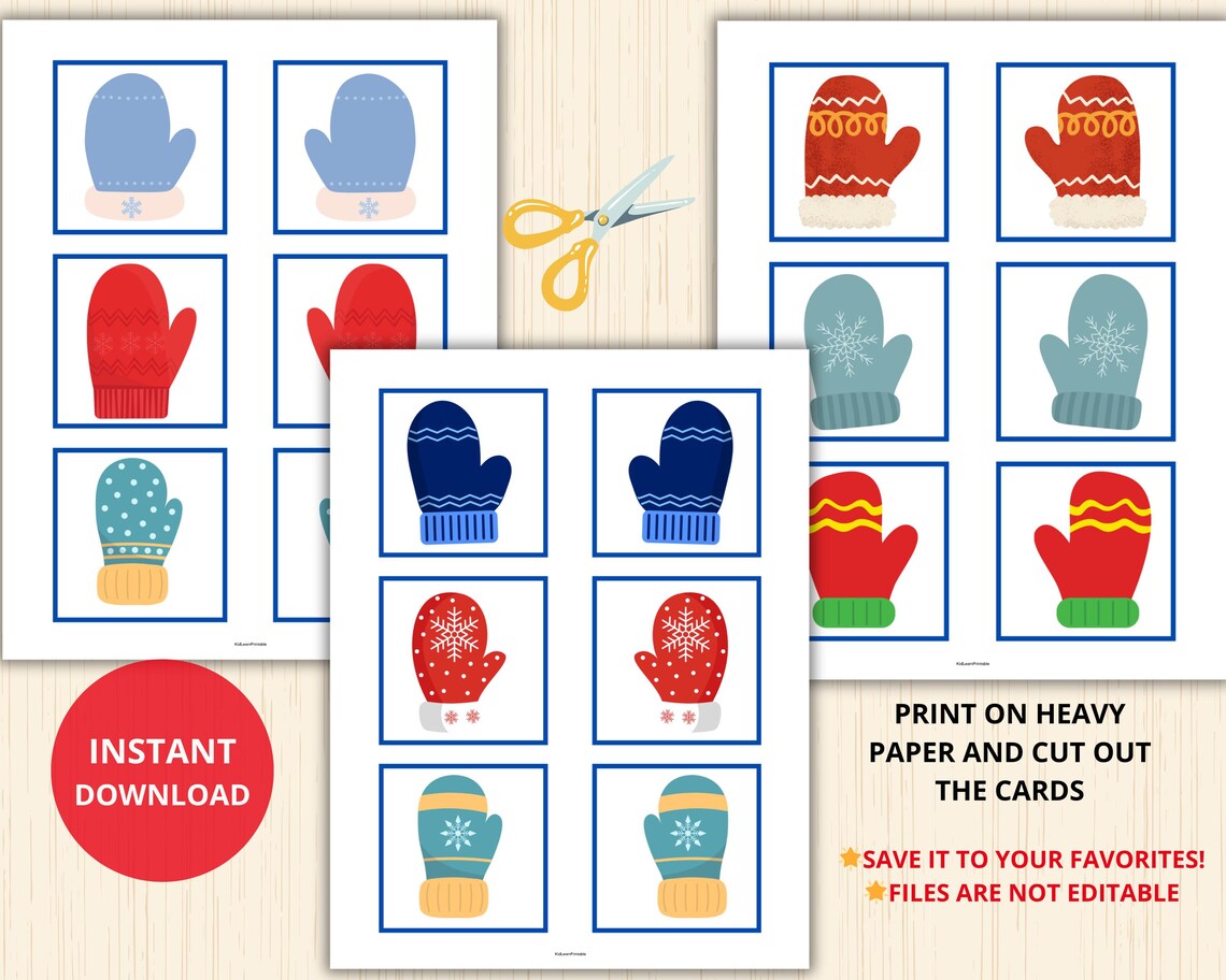 Mitten Matching Game,winter Matching Game,winter Preschool Activity ...